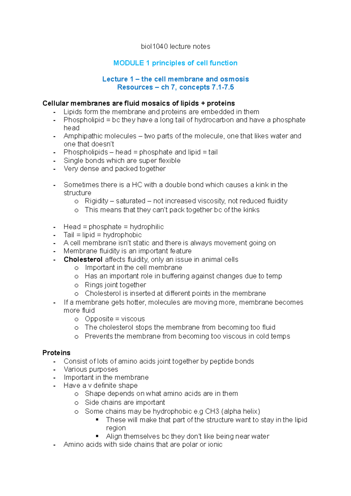 Biol1040 lecture notes - biol1040 lecture notes MODULE 1 principles of ...