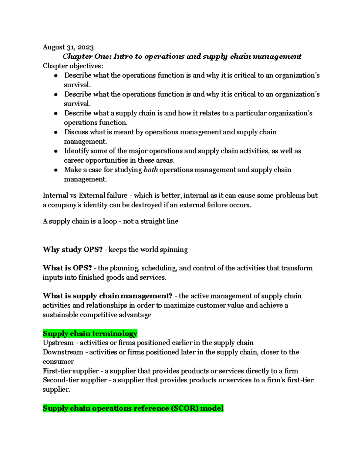 BGEN 222 - Class Notes - August 31, 2023 Chapter One: Intro to ...