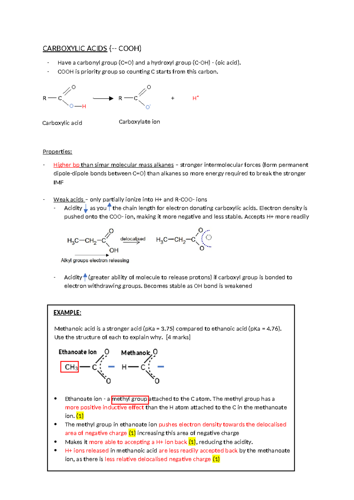 Carboxylic acids - CARBOXYLIC ACIDS (- COOH) Have a carbonyl group (C=O ...
