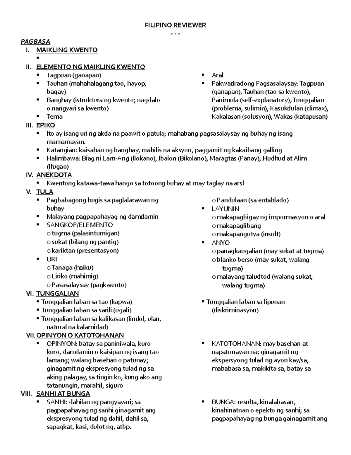 Filipino-Reviewer lecture notes - FILIPINO REVIEWER - PAGBASA I ...