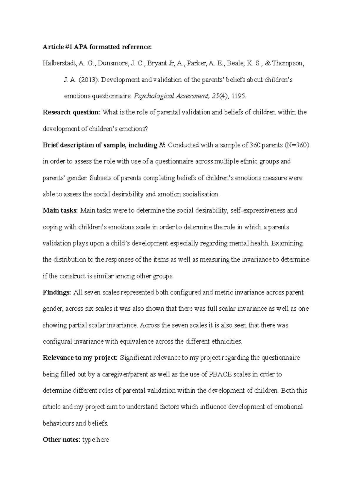 20210311 article Summary template - Article #1 APA formatted reference ...