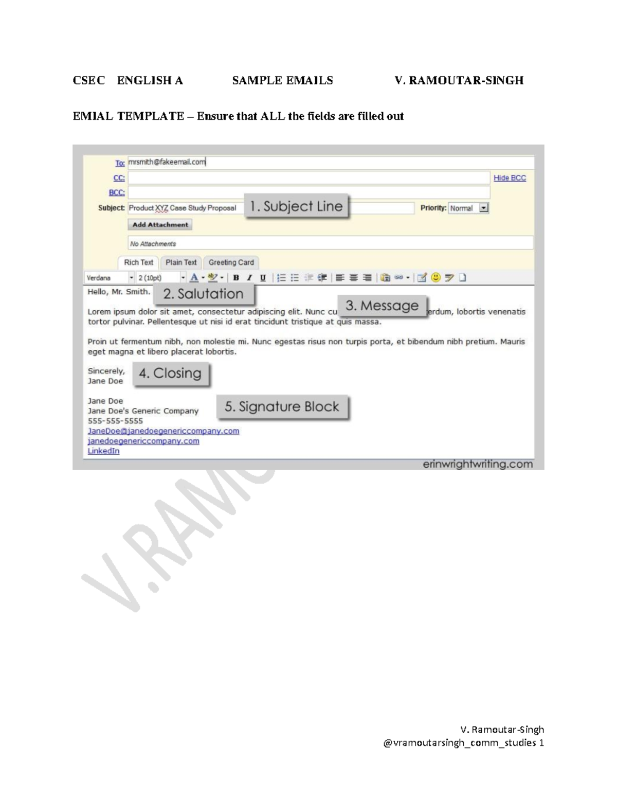 CSEC Sample Emails V. Ramoutar- Singh - V. Ramoutar-Singh CSEC ENGLISH ...