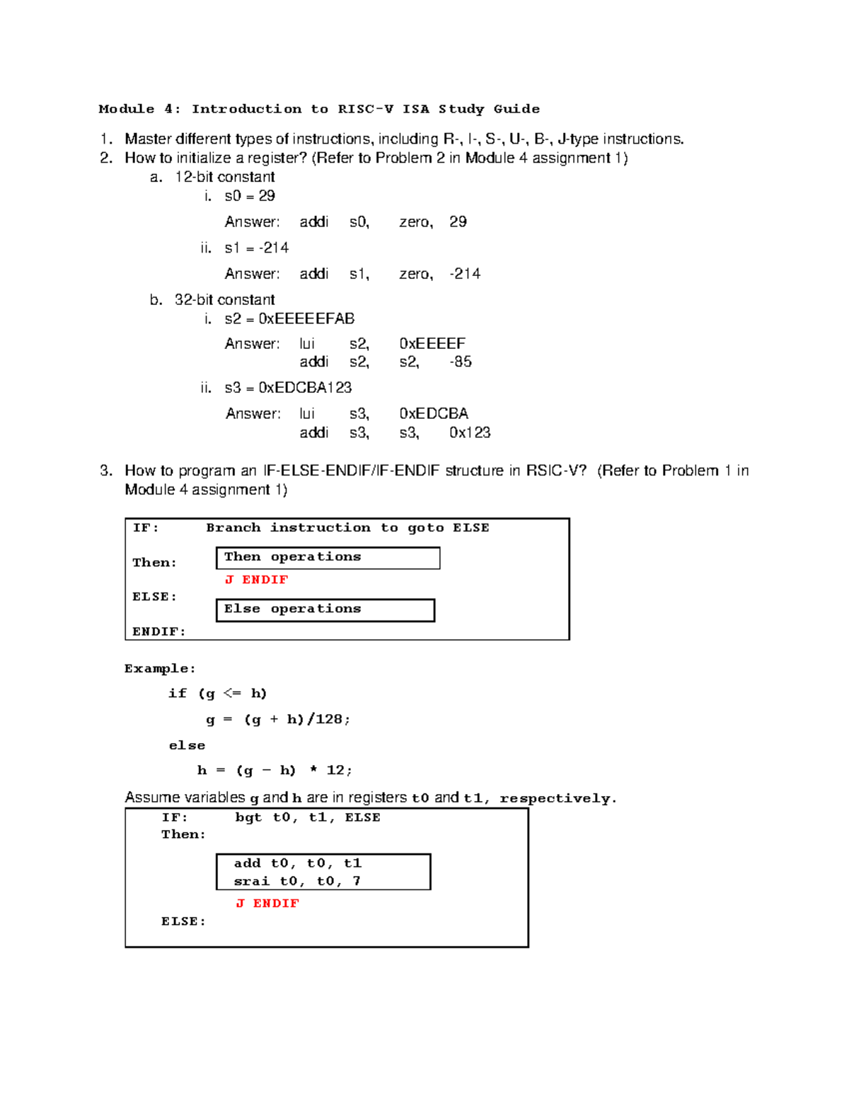 Module 4 Review and Study Guide - Module 4: Introduction to RISC-V ISA ...