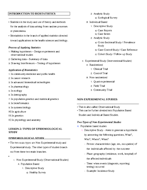 Biostatistics - Introduction to epidemiology - Introduction to ...
