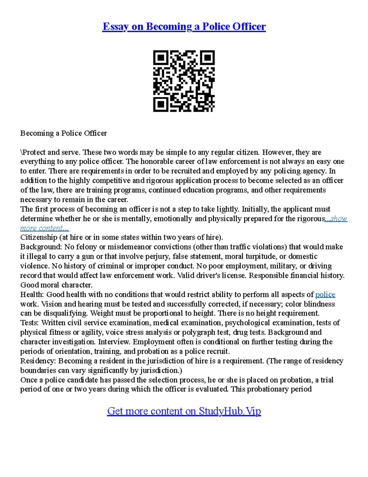 Essay On Policeman - Essay on Becoming a Police Officer Becoming a ...