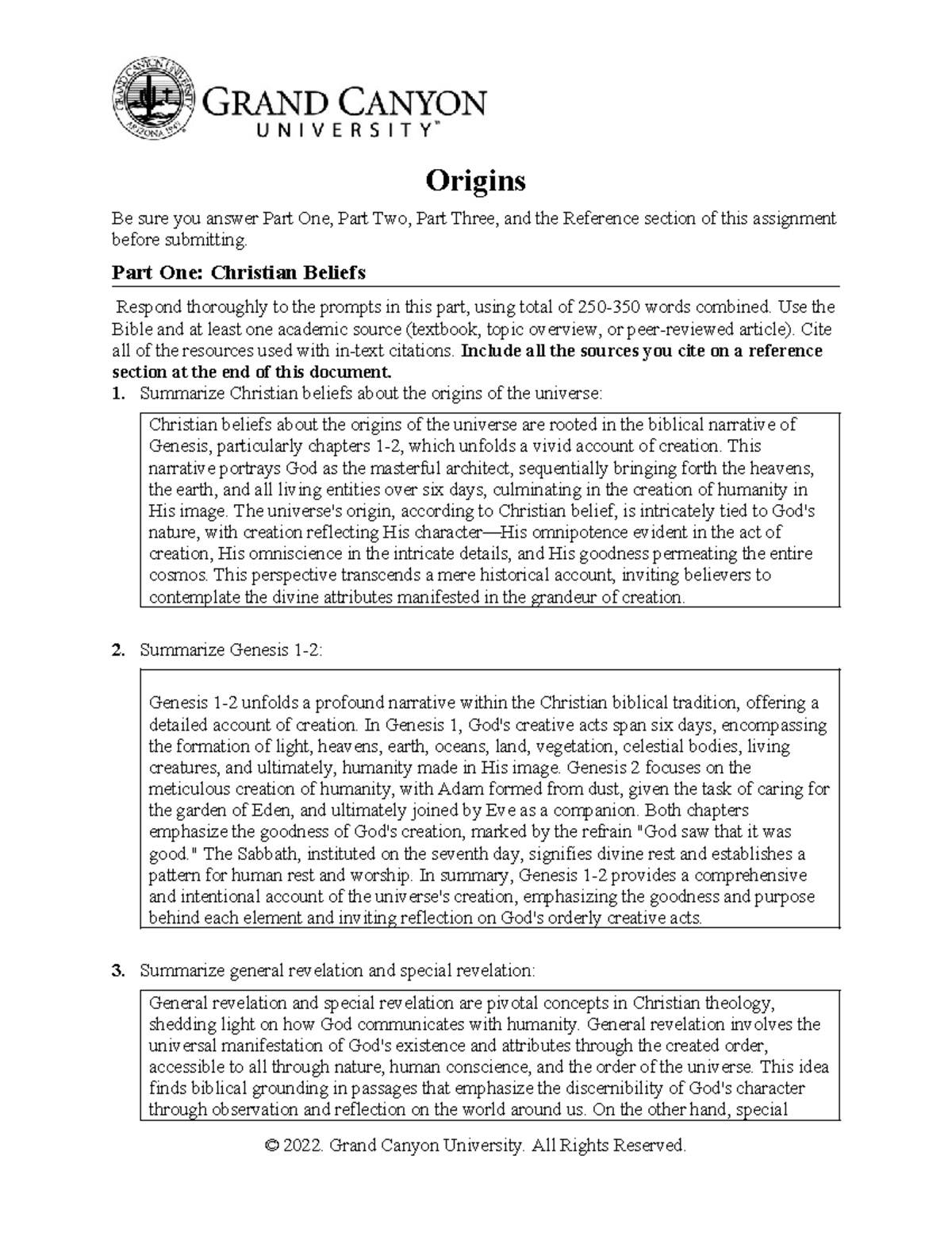 CWV 101 301 RS T2Origins Online - Origins Be sure you answer Part One, Part Two, Part Three, and ...