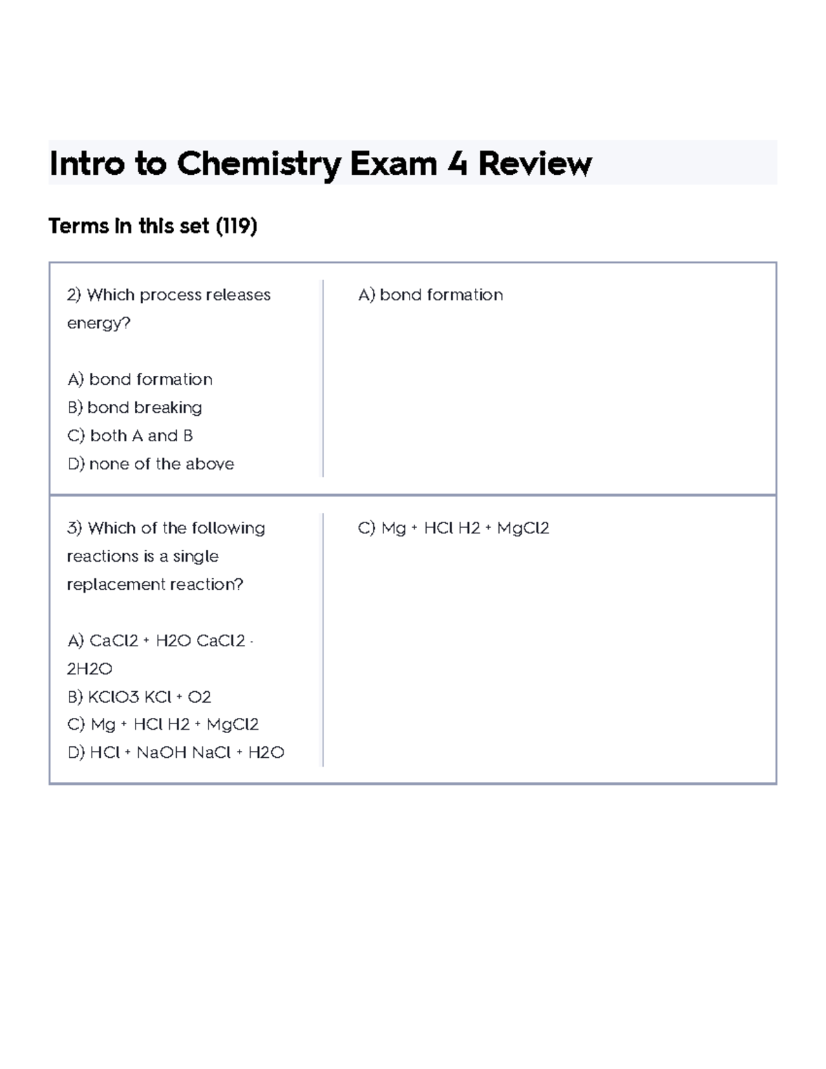 Intro to Chemistry Exam 4 Review Flashcards Quizlet - Intro to ...