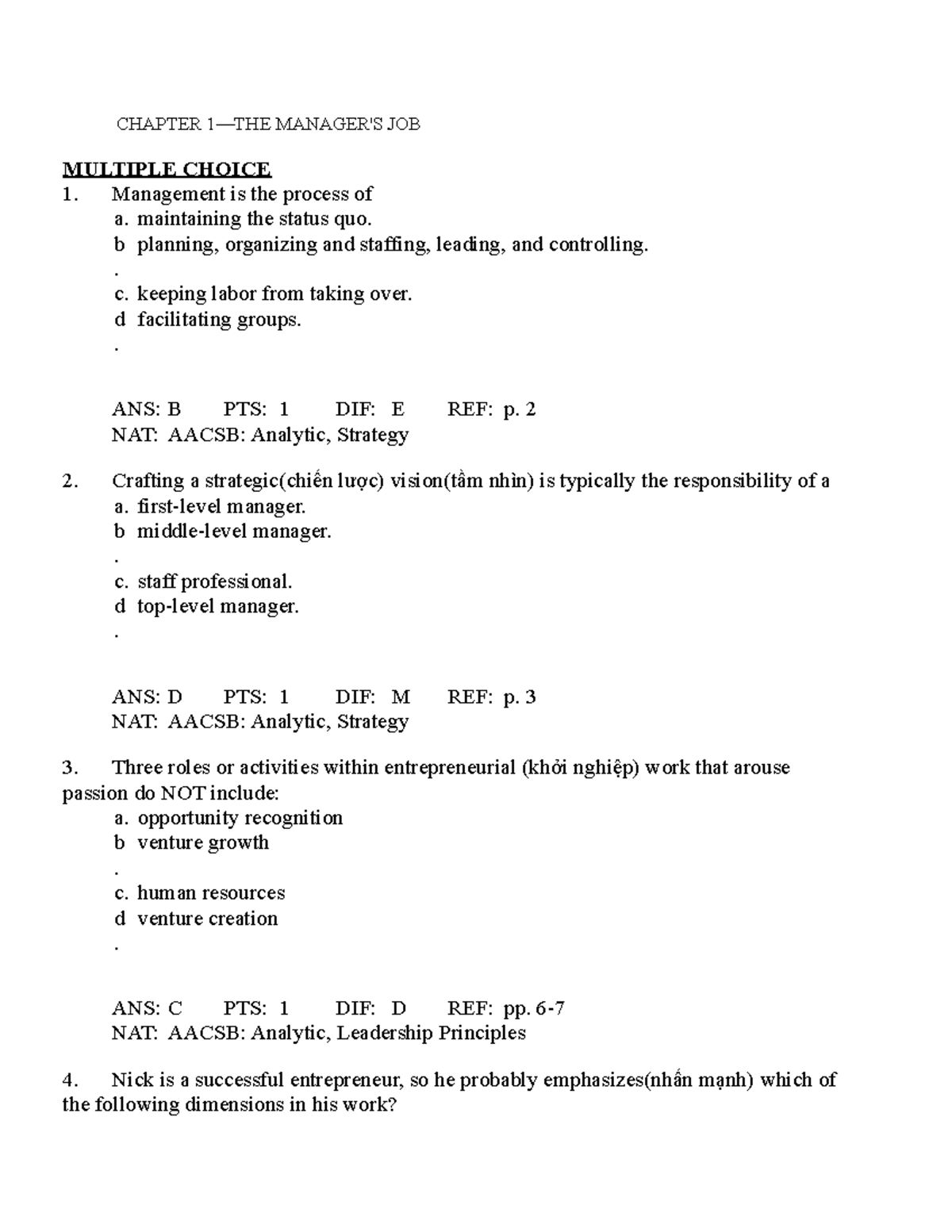MGT103 - source - ... - CHAPTER 1—THE MANAGER'S JOB MULTIPLE CHOICE ...