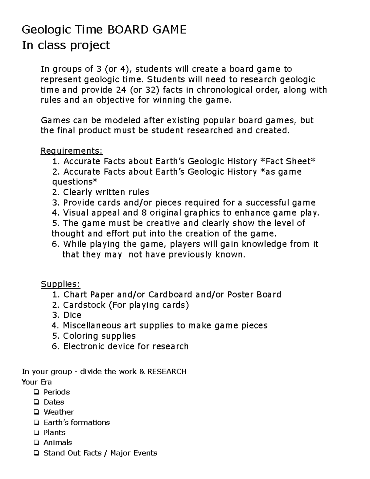 Geologic+Time+scale+In+class+project - Geologic Time BOARD GAME In ...