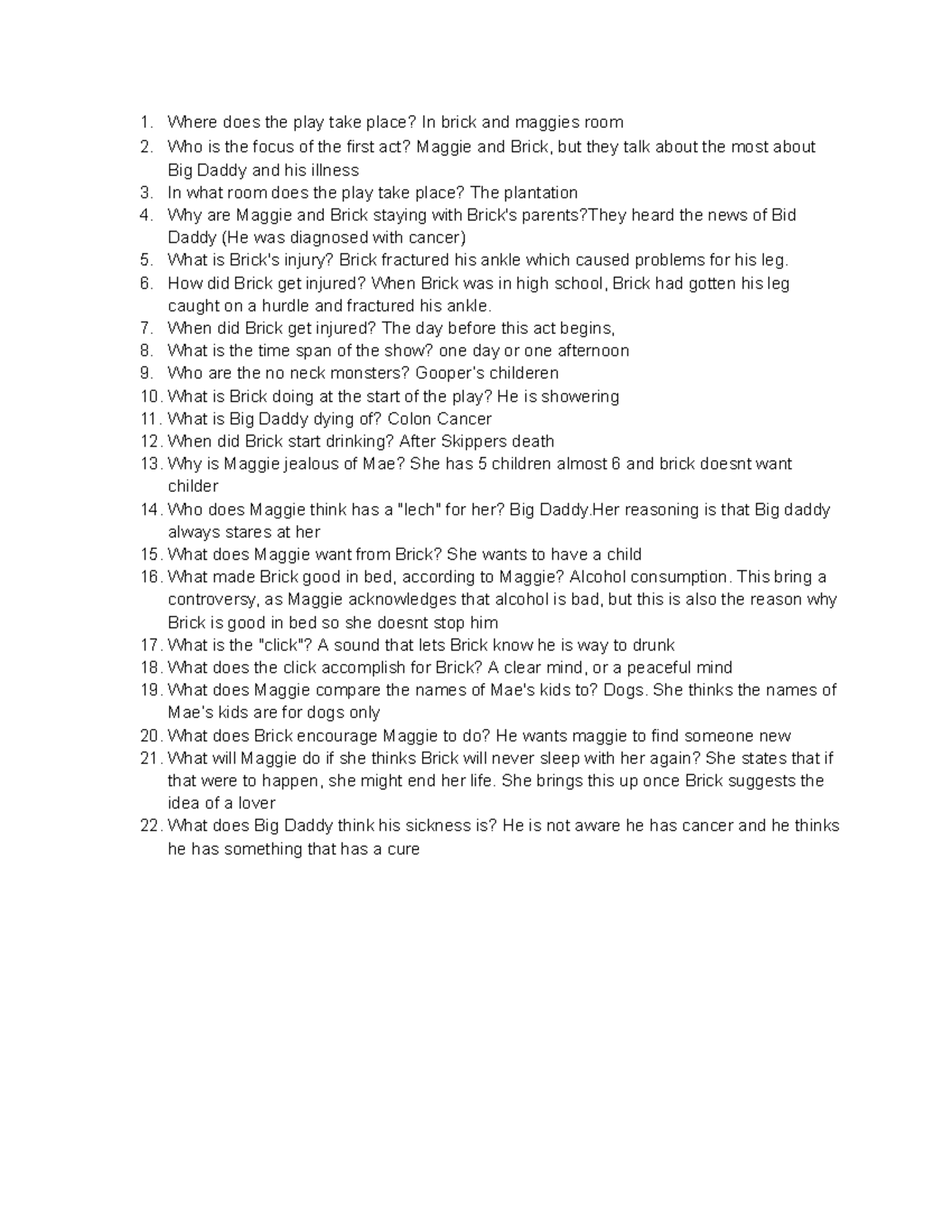 Cat On A Hot Tin Roof Act 1 - Where does the play take place? In brick ...