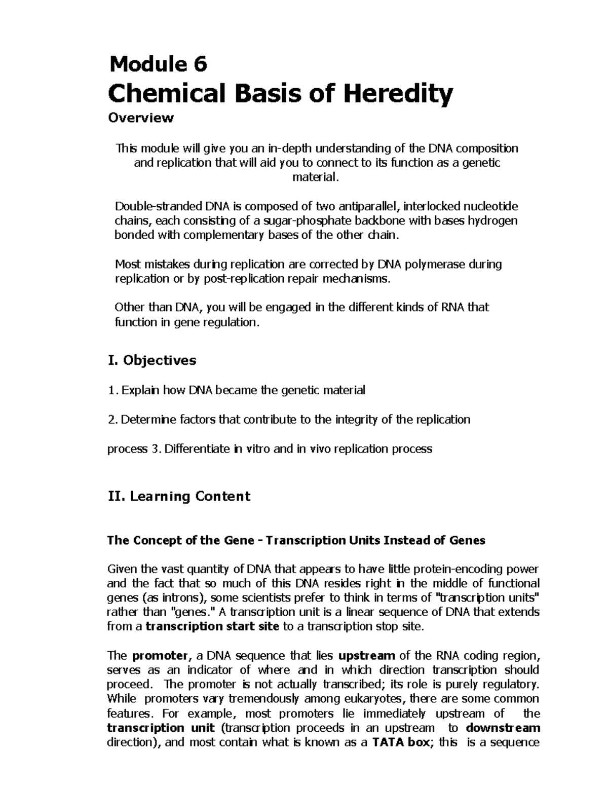 Module 6 Chemical Basis of Heredity - Module 6 Chemical Basis of ...