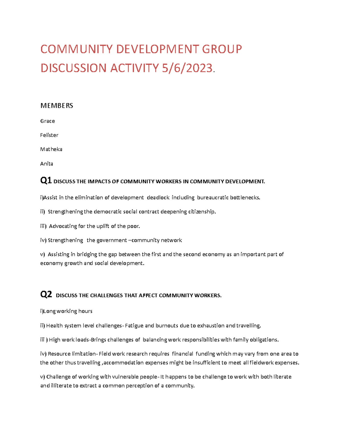 Community Development Group Discussion Activity 5 - COMMUNITY ...