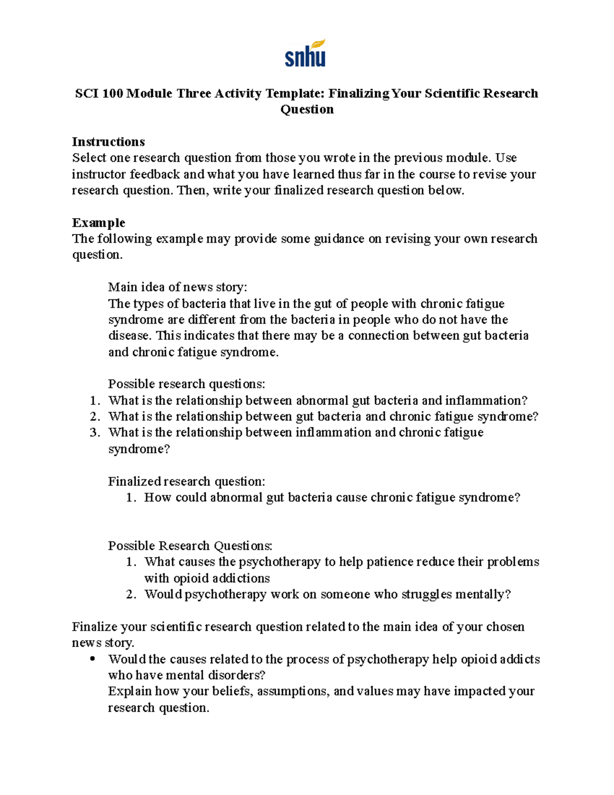 SCI 100 3-2 and 3-1 Discussion - SCI 100 Module Three Activity Template ...
