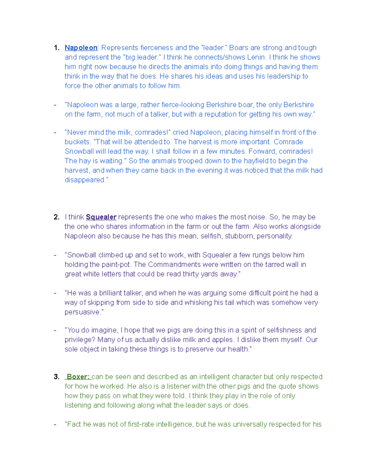 Animal Farm Characters - 1. Napoleon : Represents fierceness and the ...