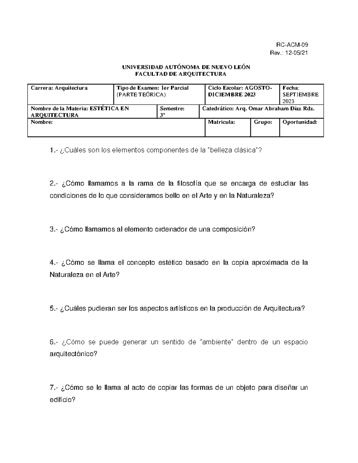 EST - Ajajja - RC-ACM- Rev.: 12-05/ UNIVERSIDAD AUTÓNOMA DE NUEVO LEÓN ...
