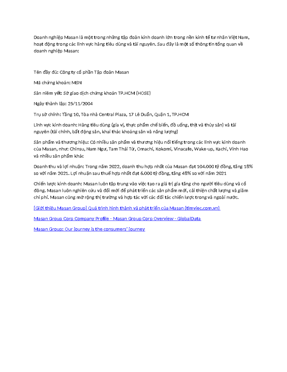 GT về cty Masan - Doanh nghiệp Masan là một trong những tập đoàn kinh ...