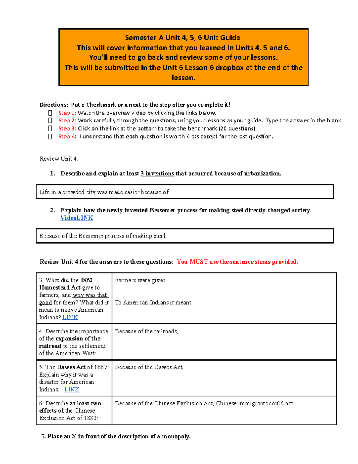 Sem A Units 4 5 and 6 Study Guide - Semester A Unit 4, 5, 6 Unit Guide ...