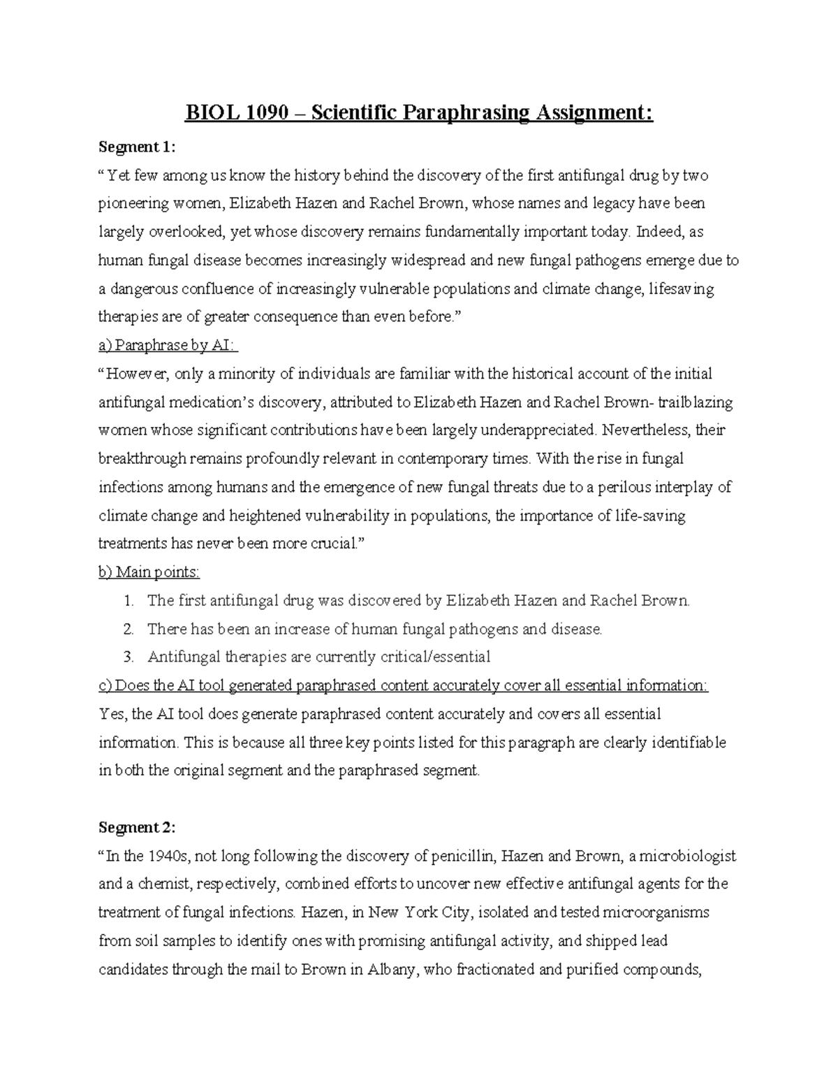 Fall 23 BIOL 1090 Paraphrasing Assignment - BIOL 1090 – Scientific ...