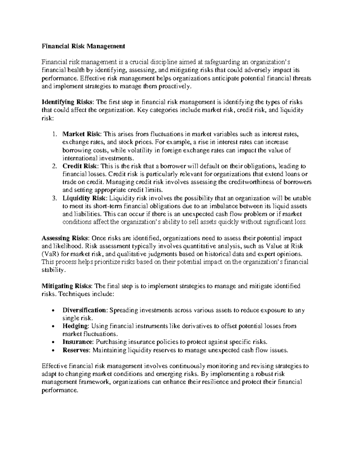 Financial Risk Management - Financial Risk Management Financial risk ...