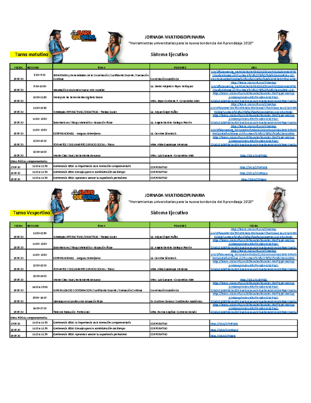 Programa de Jornada Multidisciplinaria c32020 - Ejecutivo- Sistema ...