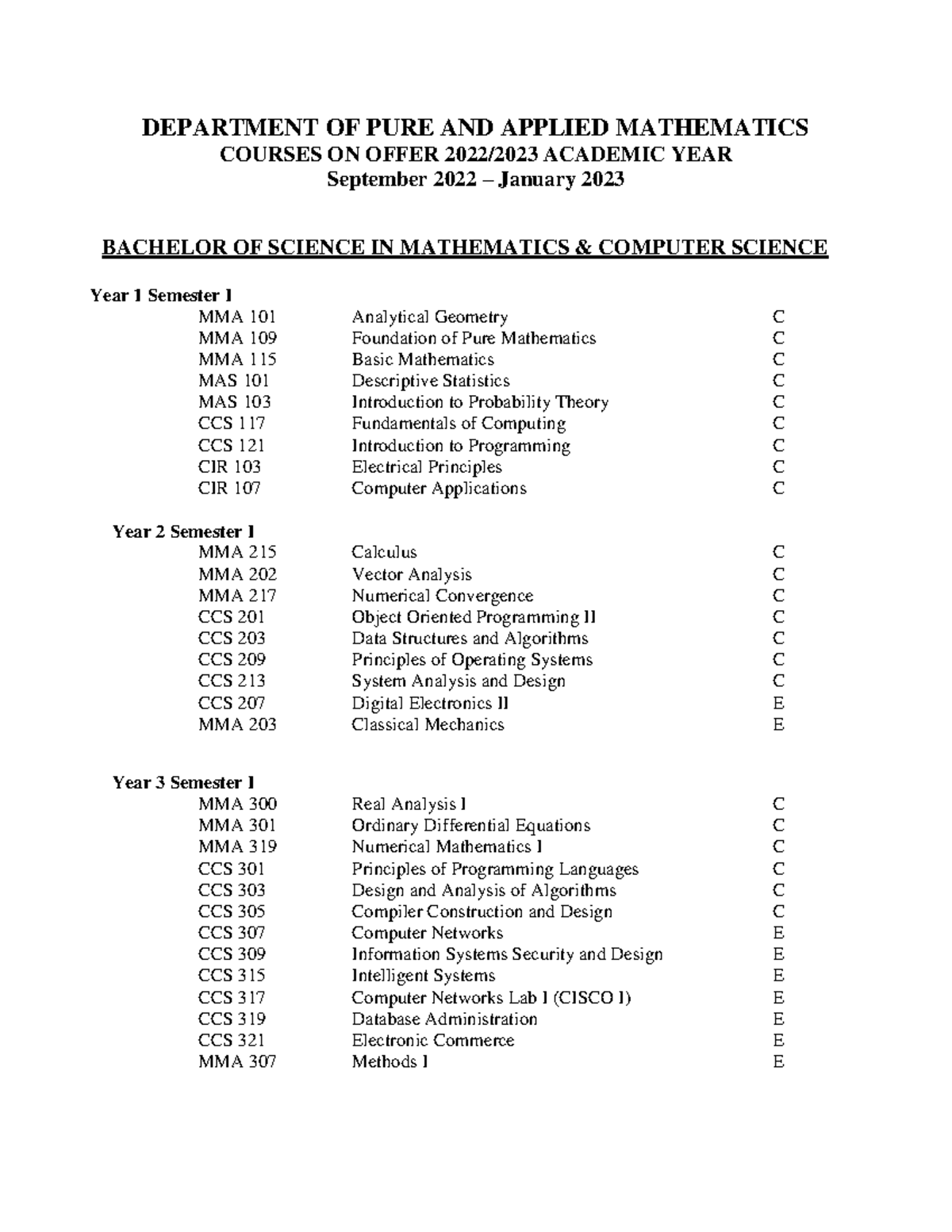 Mathscompsci - Course Outline. - DEPARTMENT OF PURE AND APPLIED ...