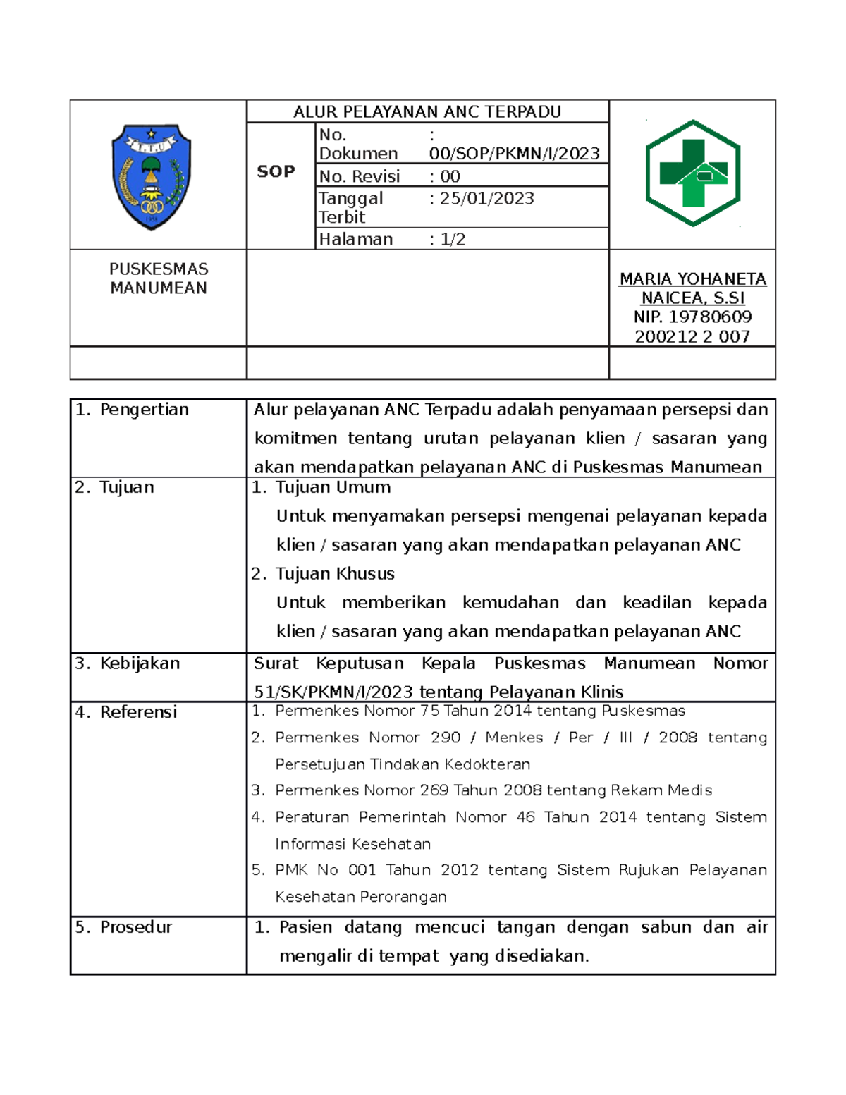 5 SOP-ALUR- Pelayanan-ANC- Terpadu x diagram alir - ALUR PELAYANAN ANC TERPADU SOP No. Dokumen ...