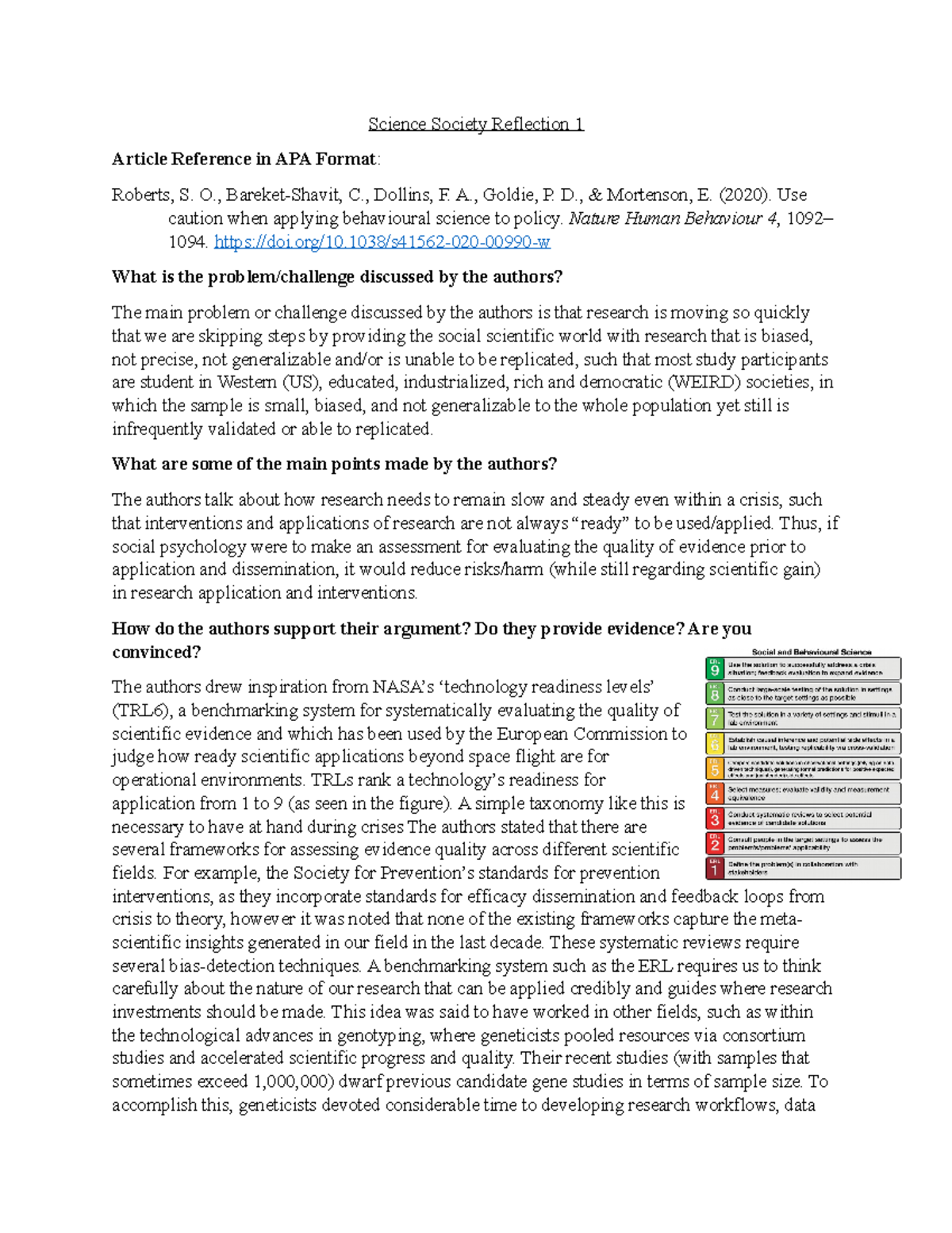 PS370 Science Society Reflection 1 - Science Society Reflection 1 ...