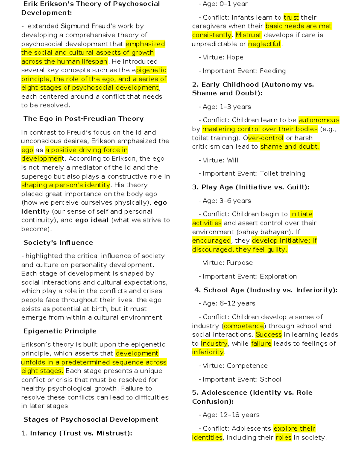 Erik Eriksons Theory of Psychosocial Development Erik Erikso - Erik ...