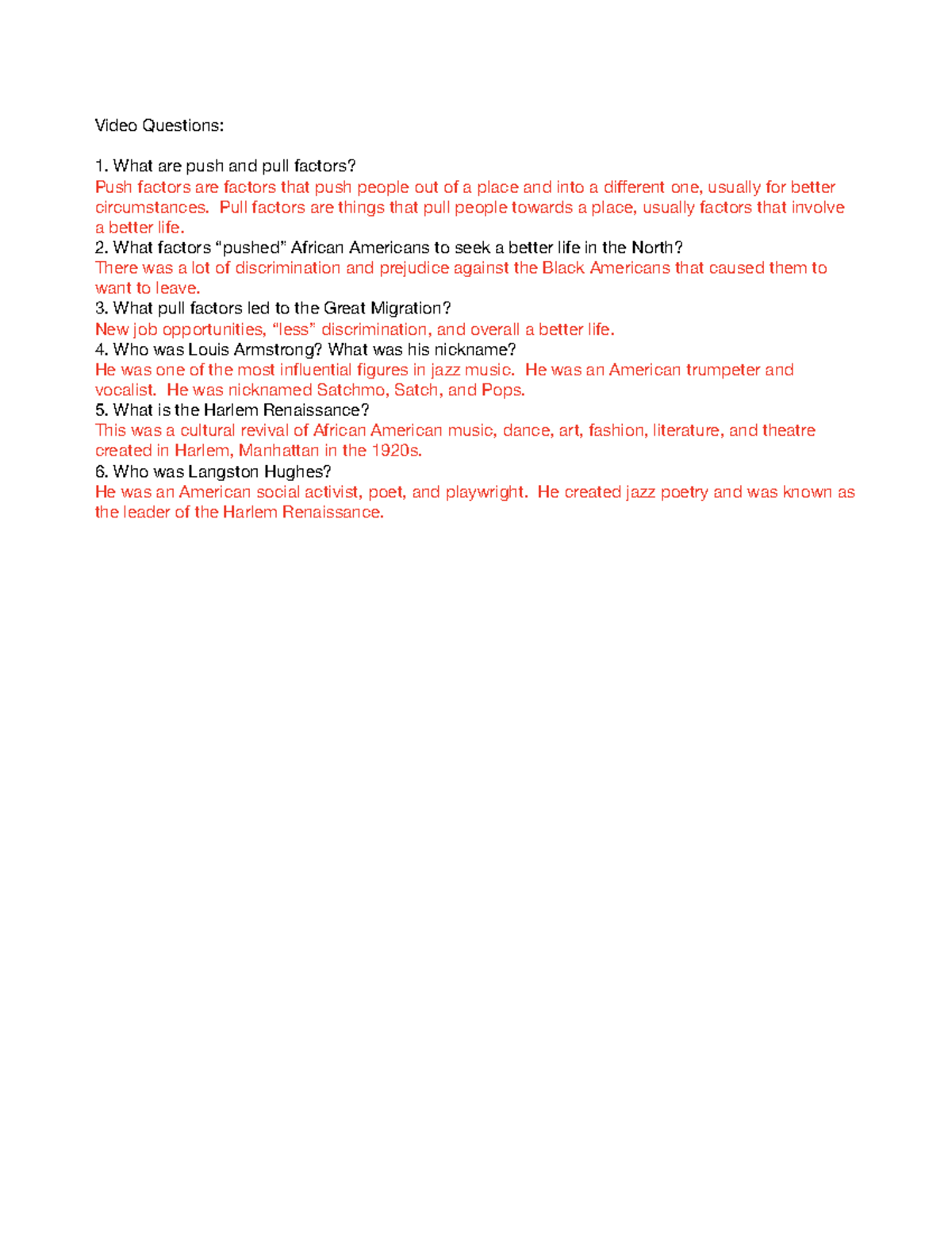 1920s culture notes - Video Questions: What are push and pull factors ...