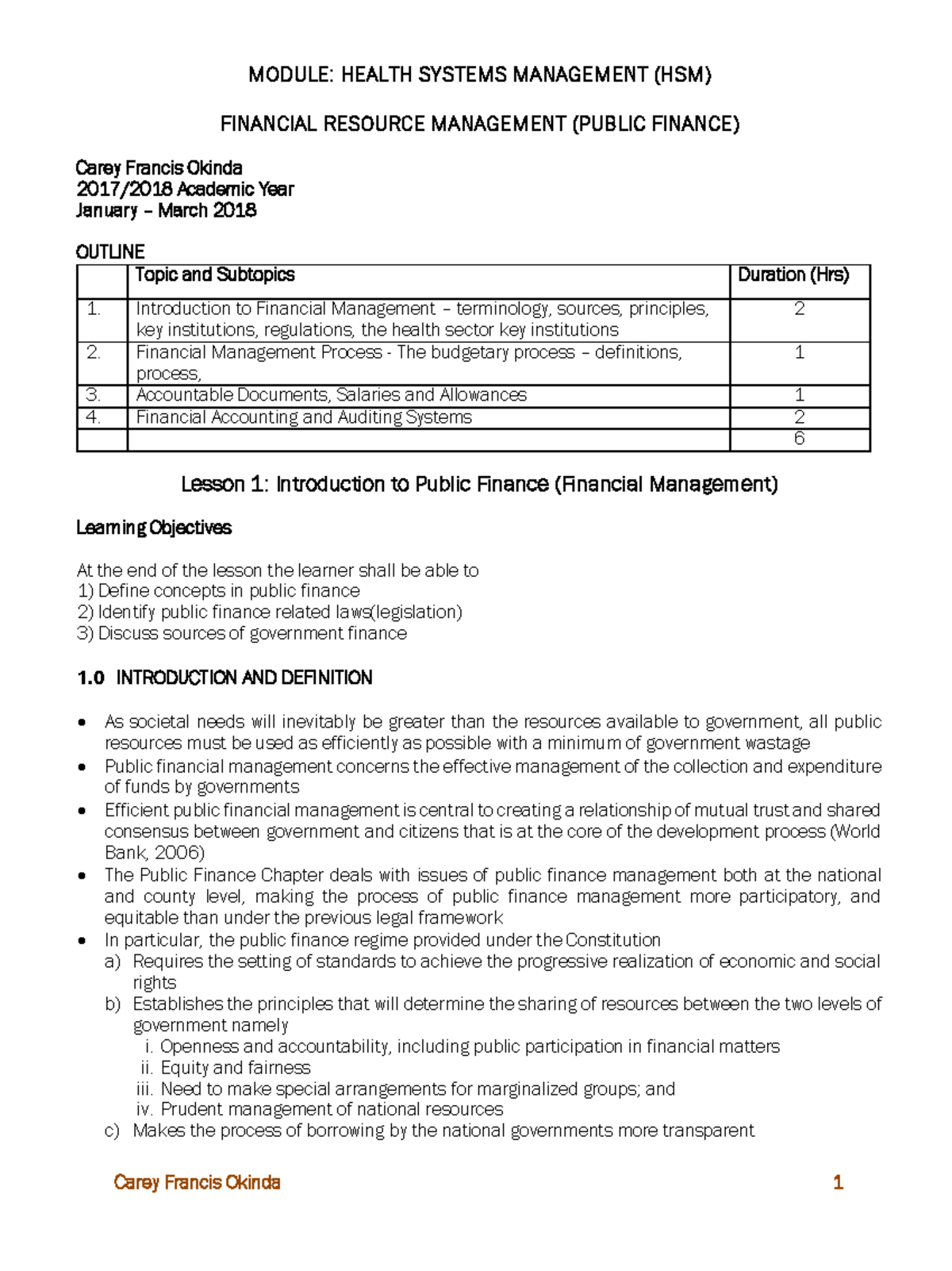 Financial Management 2018 - MODULE: HEALTH SYSTEMS MANAGEMENT (HSM ...