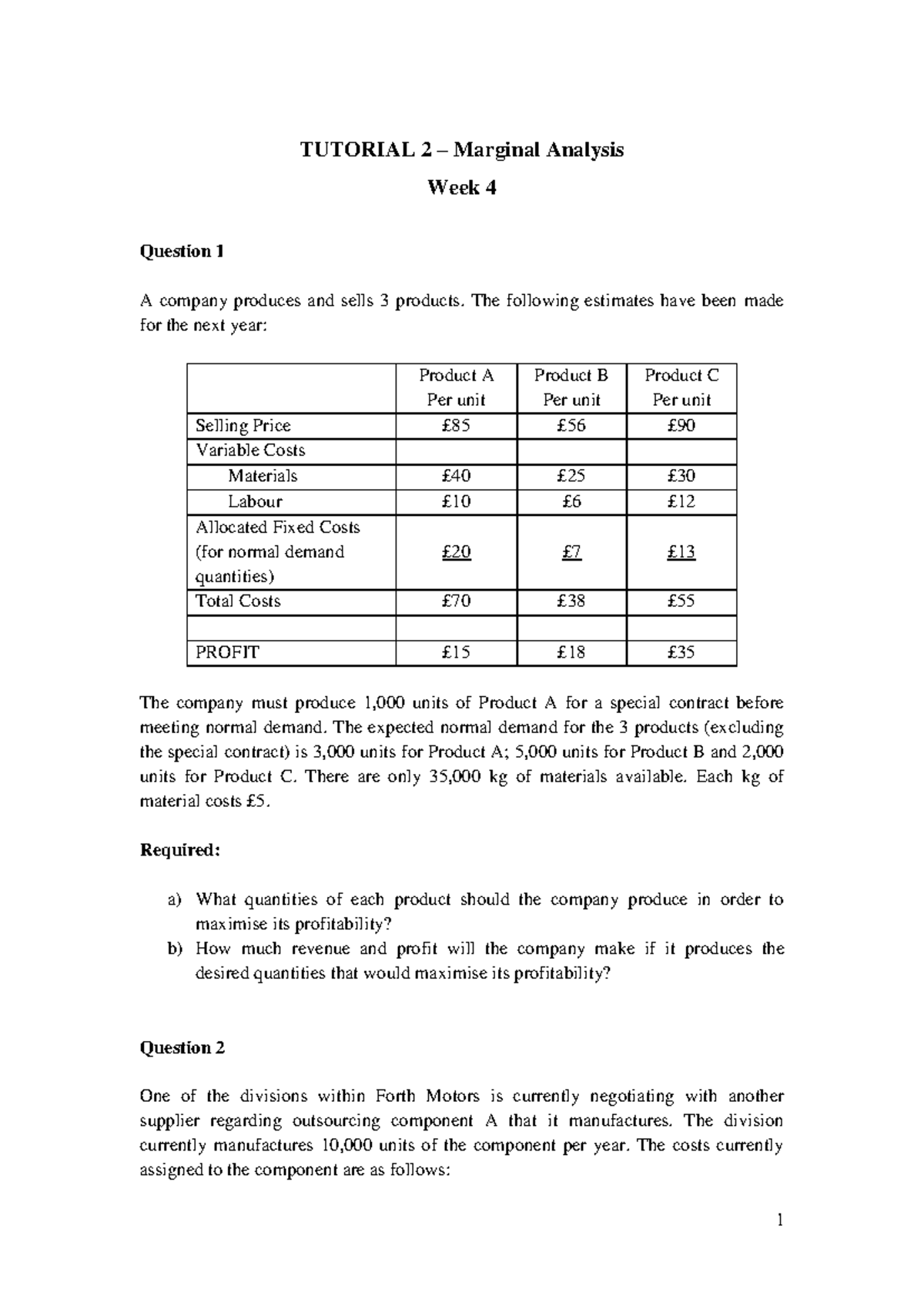 Tutorial 2 Questions - tut - 1 TUTORIAL 2 – Marginal Analysis Week 4 ...