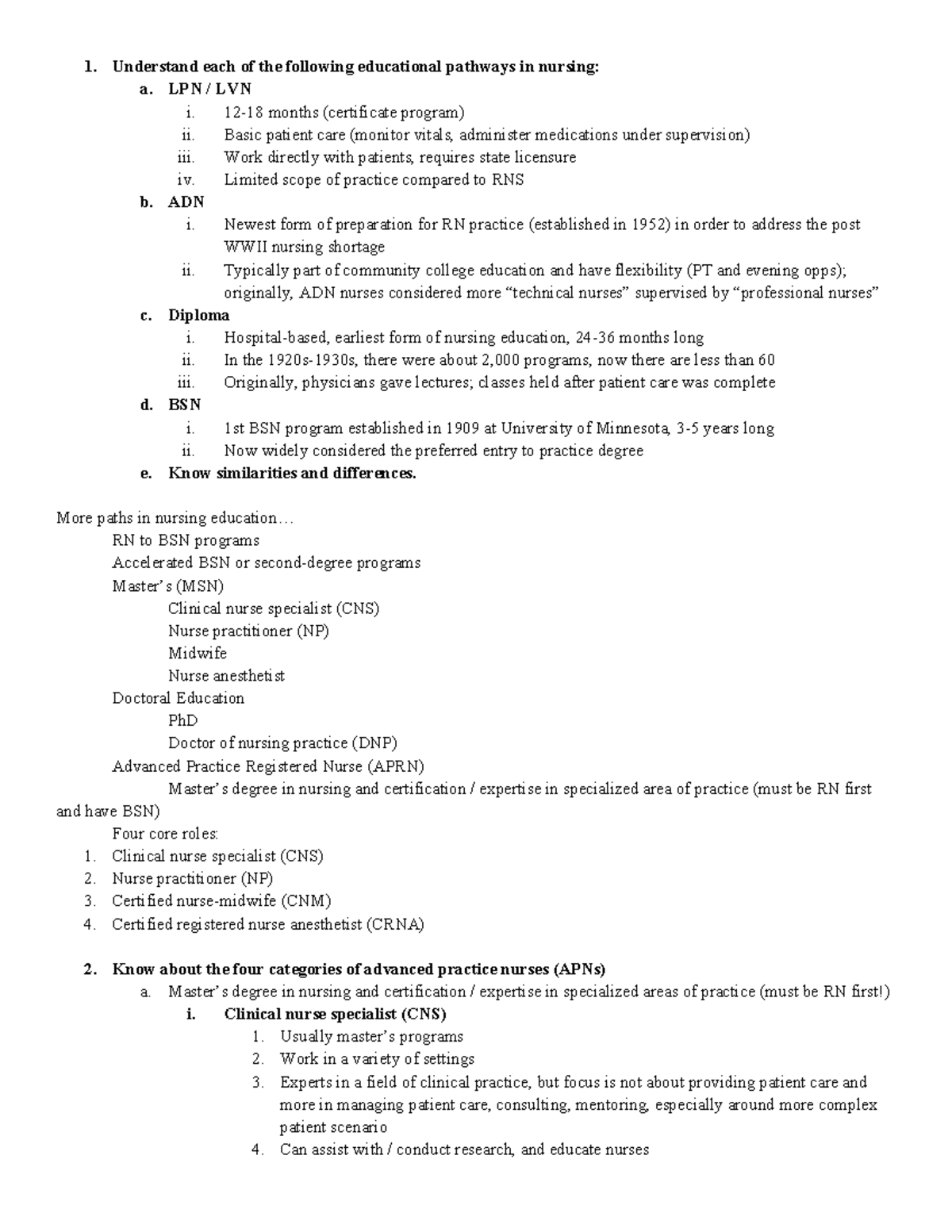 Nurse 1010 EXAM - study guide for final exam - Understand each of the following educational ...