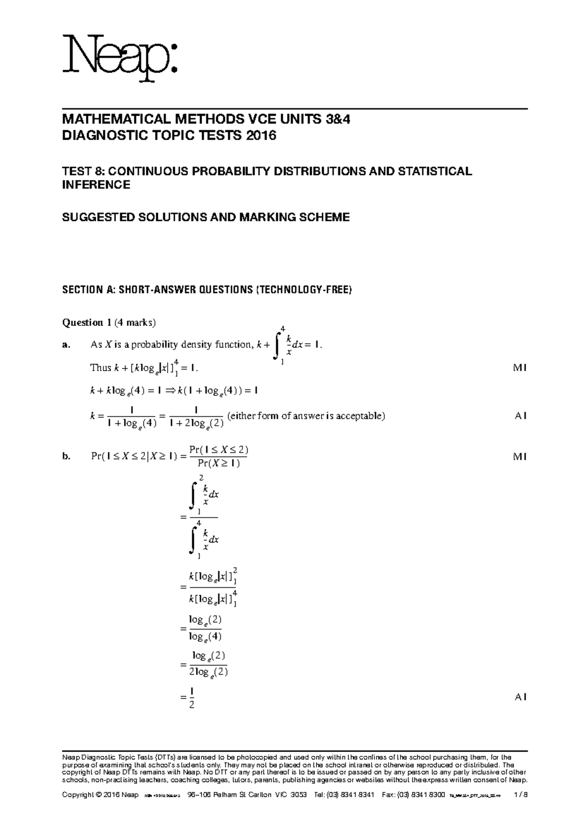 Maths Methods Units 3&4 DTT 8 Solutions - MATHEMATICAL METHODS VCE ...
