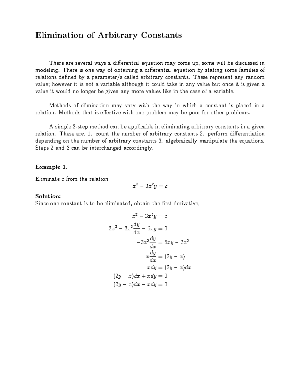 2 Elimination of Arbitrary Constants - Elimination of Arbitrary Constants There are several ways ...