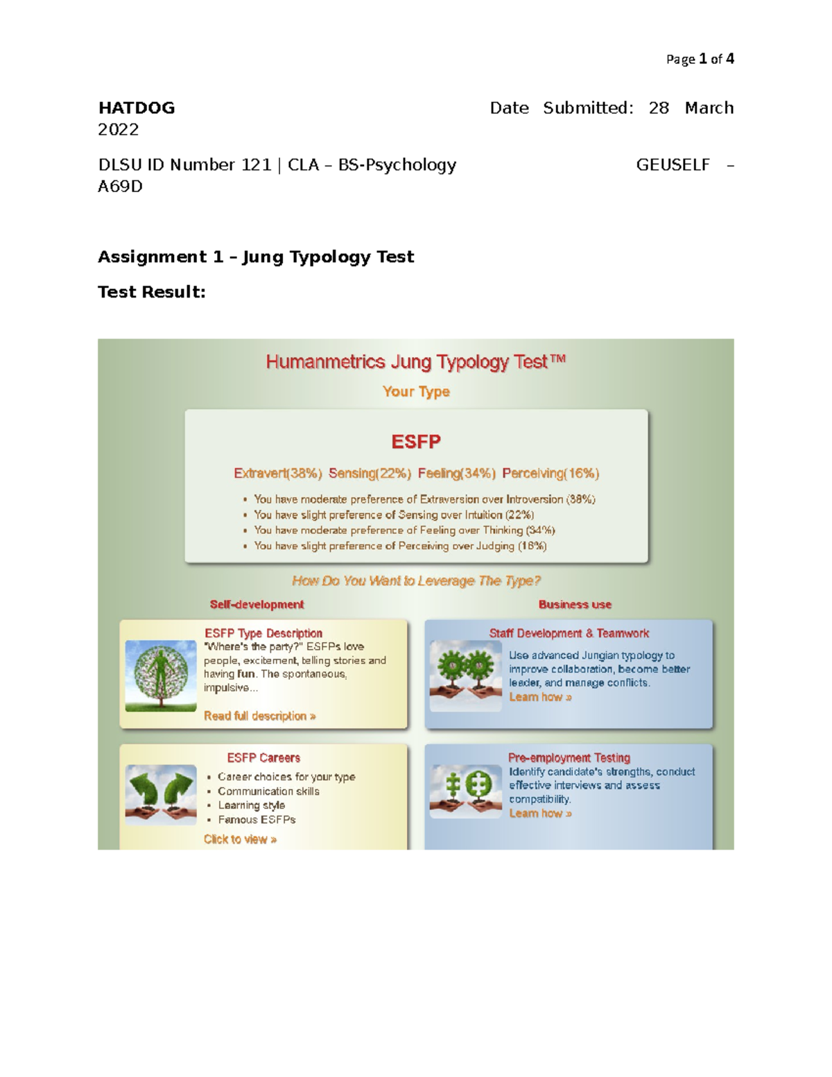 Hatdog Sample Jung Test - HATDOG Date Submitted: 28 March 2022 DLSU ID ...