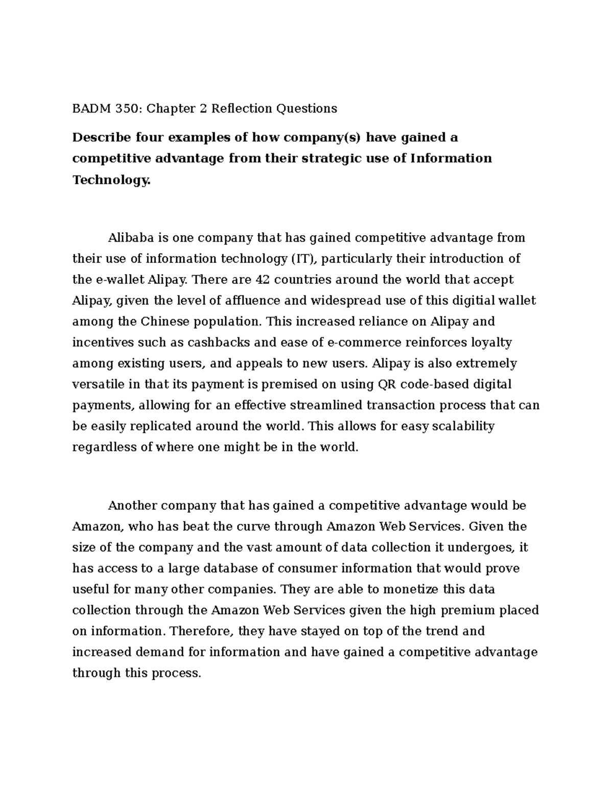 BADM 350 Chapter 2 Reflection Questions - BADM 350: Chapter 2 ...