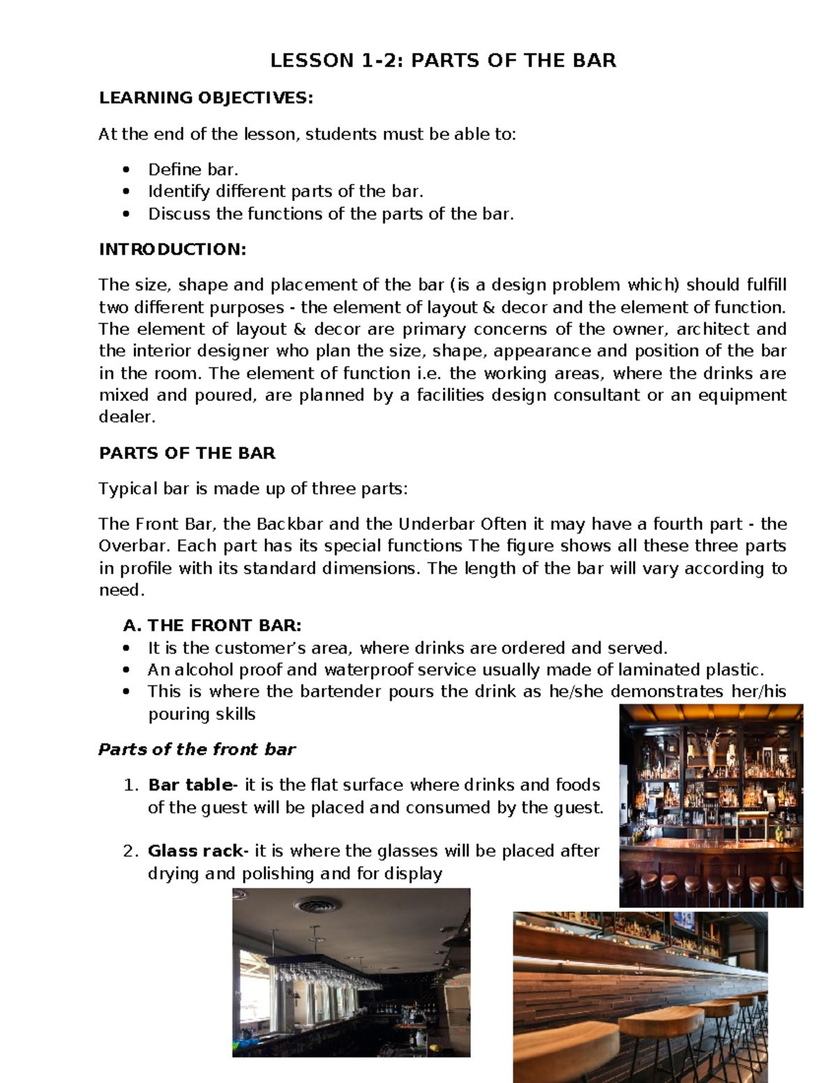 Lesson 1-1 Bar and Beverage Management is a comprehensive field of ...