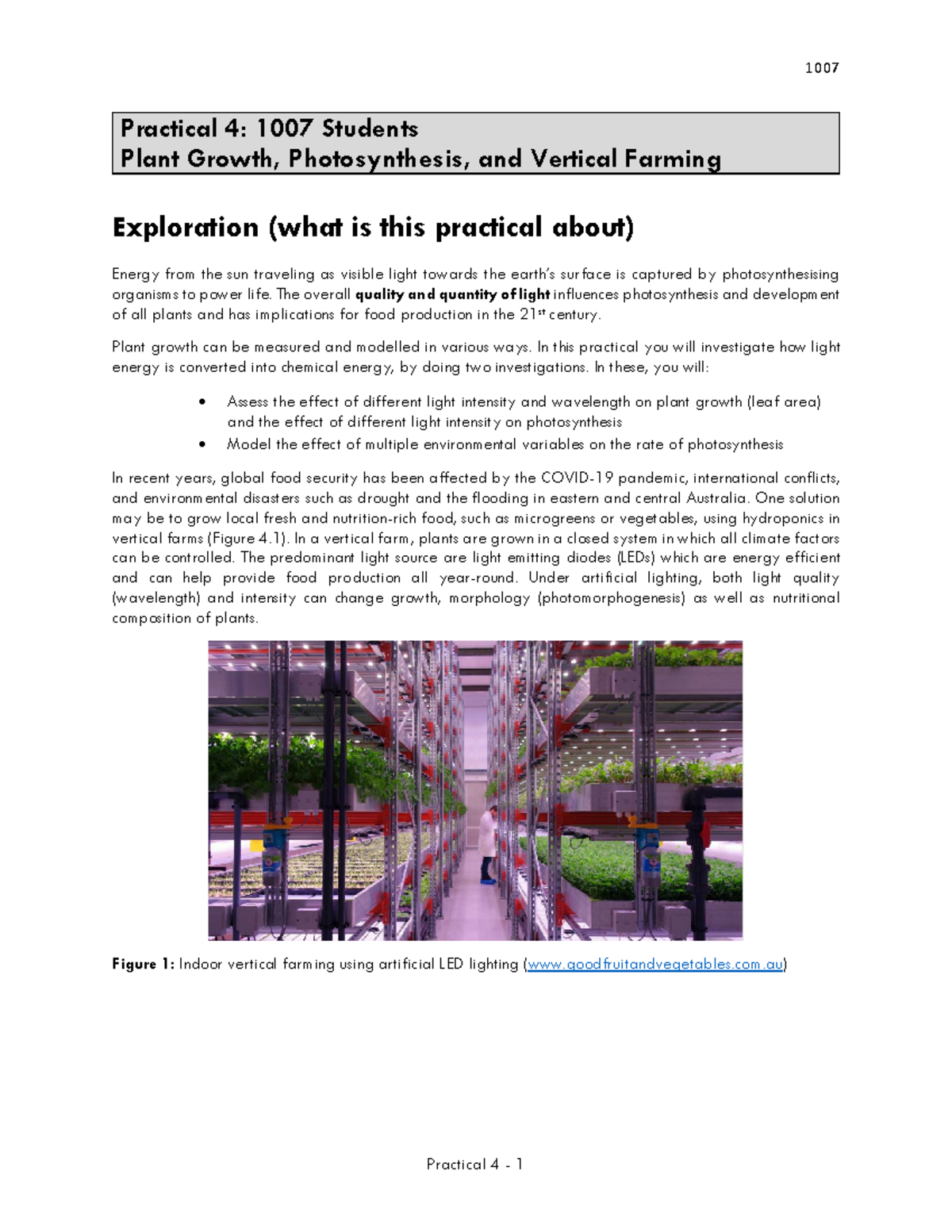 Prac 4 - BIOL1007 Student manual 2023 V3 - Practical 4: 1007 Students Plant Growth ...