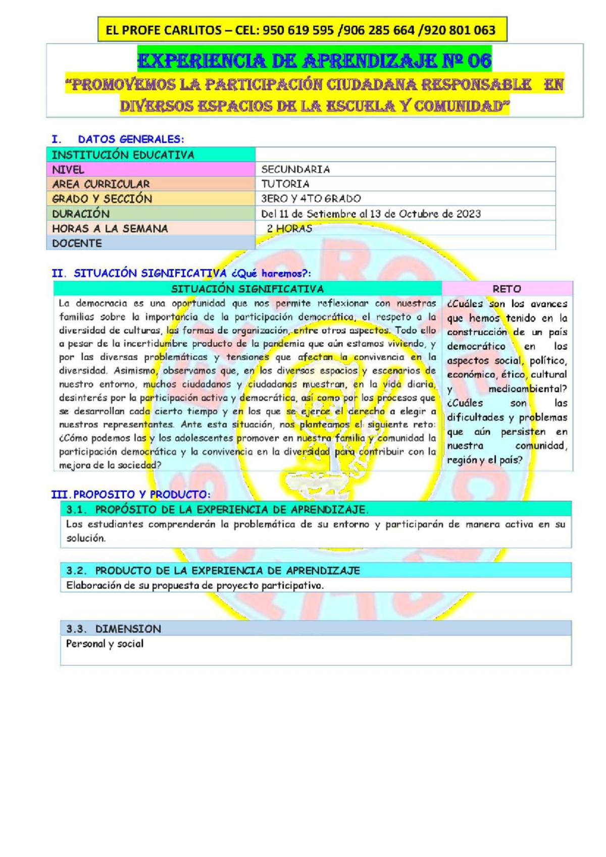 Experiencia DE Aprendizaje N° 06 - Ciclo VII - 3ERO y 4TO - Tutoria 00001 - ciencias naturales ...