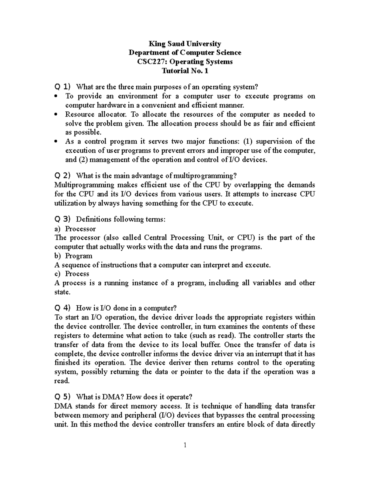 Tutorial 01 a with answers - King Saud University Department of Computer Science CSC227 ...