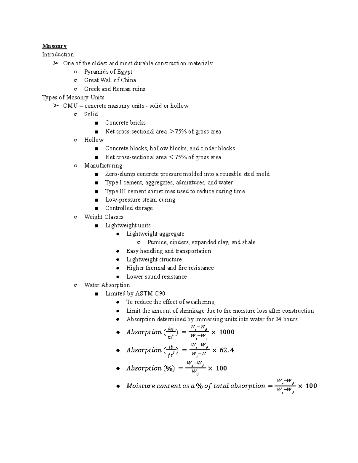 CE 380 Masonry - Dr. Salman's lecture notes. - Masonry Introduction One ...