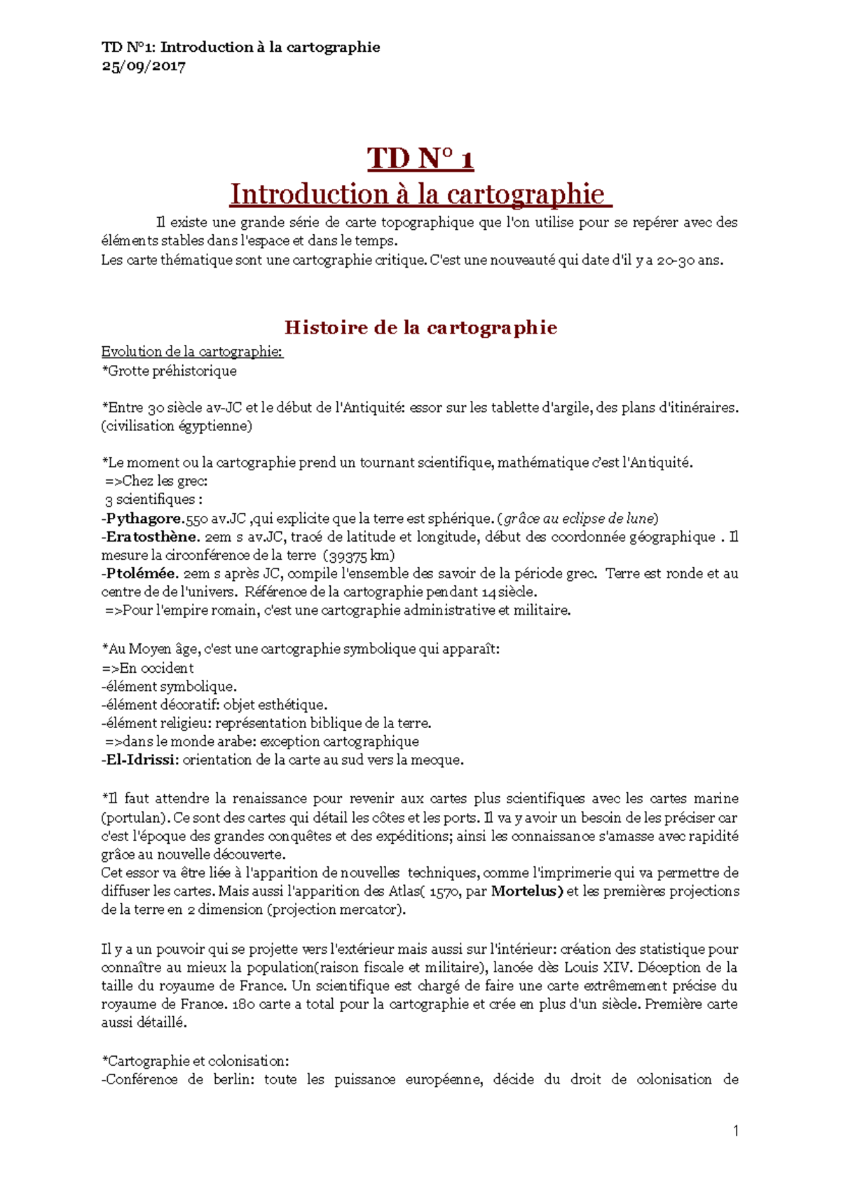 TD N°1 Introduction à la cartographie - TD N°1: Introduction à la ...
