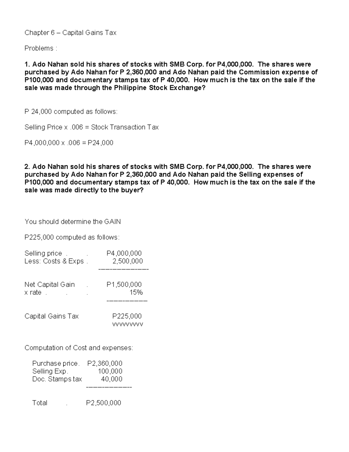 Chapter 6 cap gains probles solutions - Chapter 6 – Capital Gains Tax ...