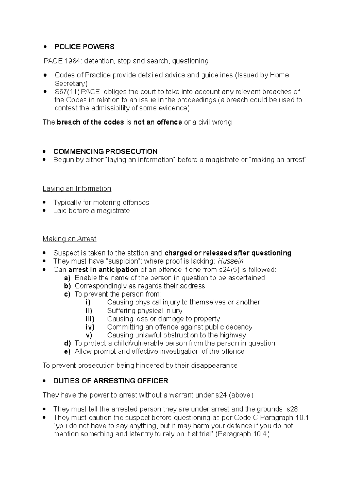 Police Powers PACE 1984: Detention Stop and Search Questioning Codes of ...