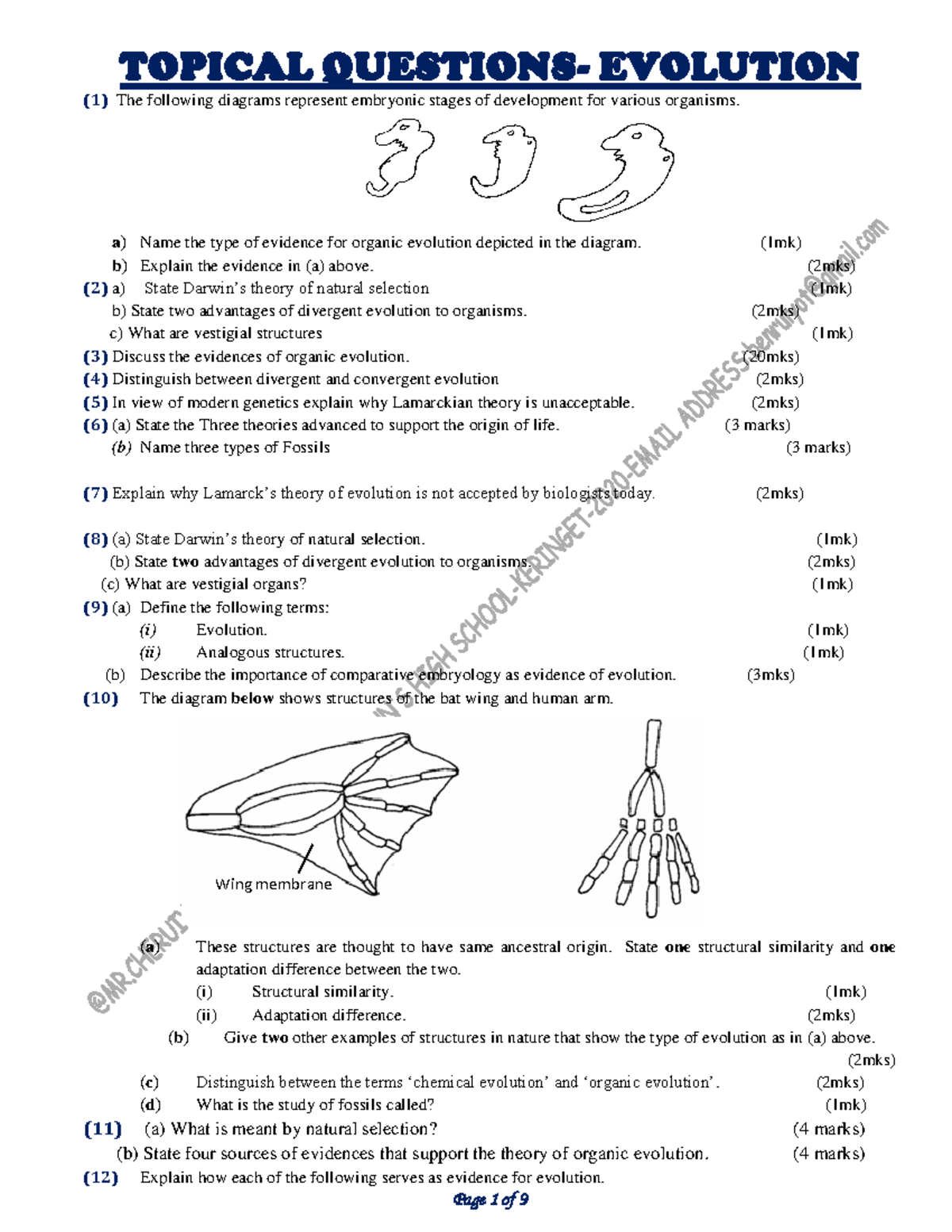 F4- Chapter 2- Evolutiion- Topical Questions - TOPICAL QUESTIONS ...