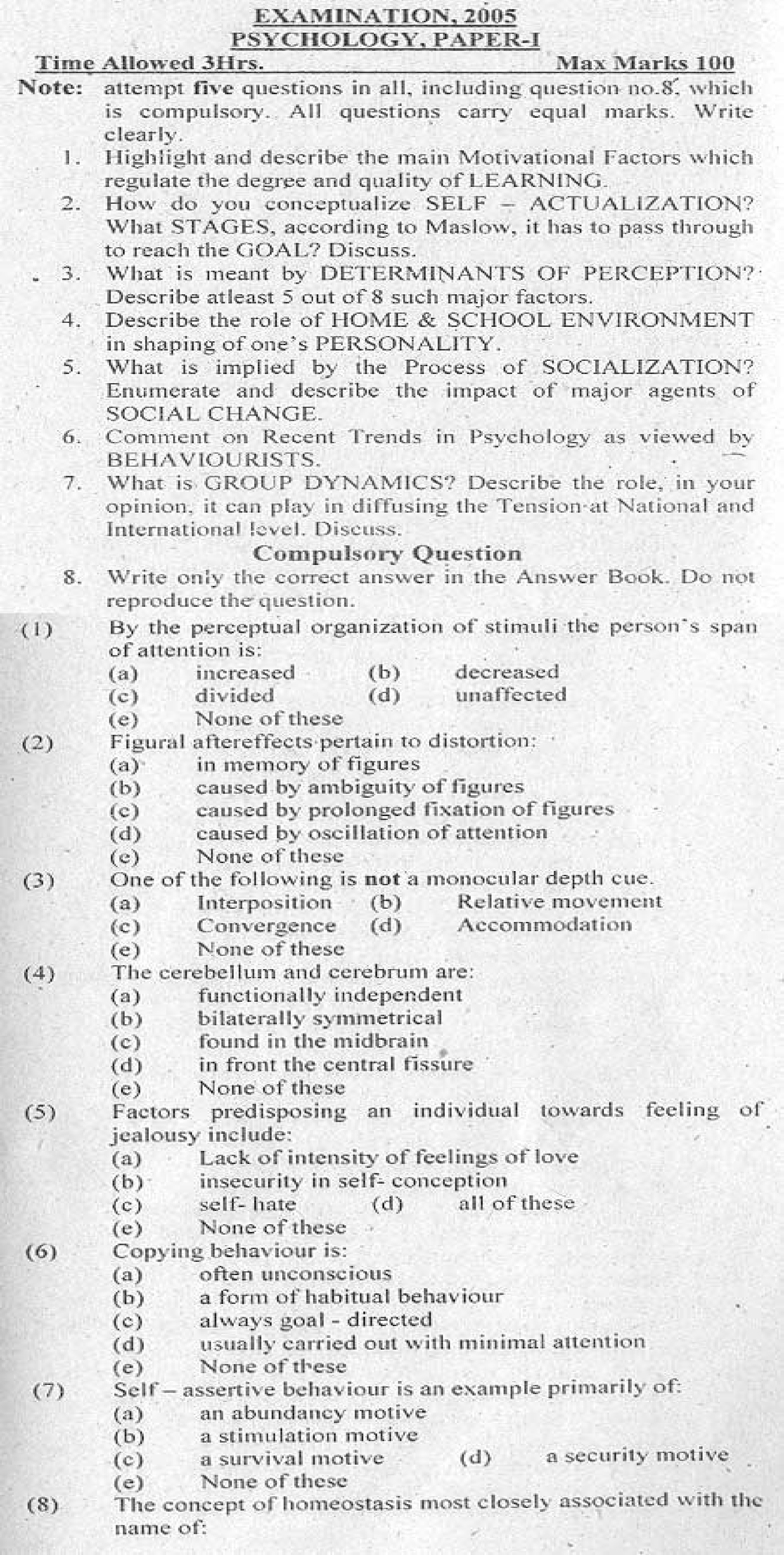 CSS (Psychology) Paper I - Studocu