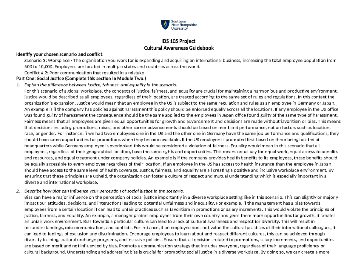IDS 105 Project - IDS 105 Project Cultural Awareness Guidebook Identify ...