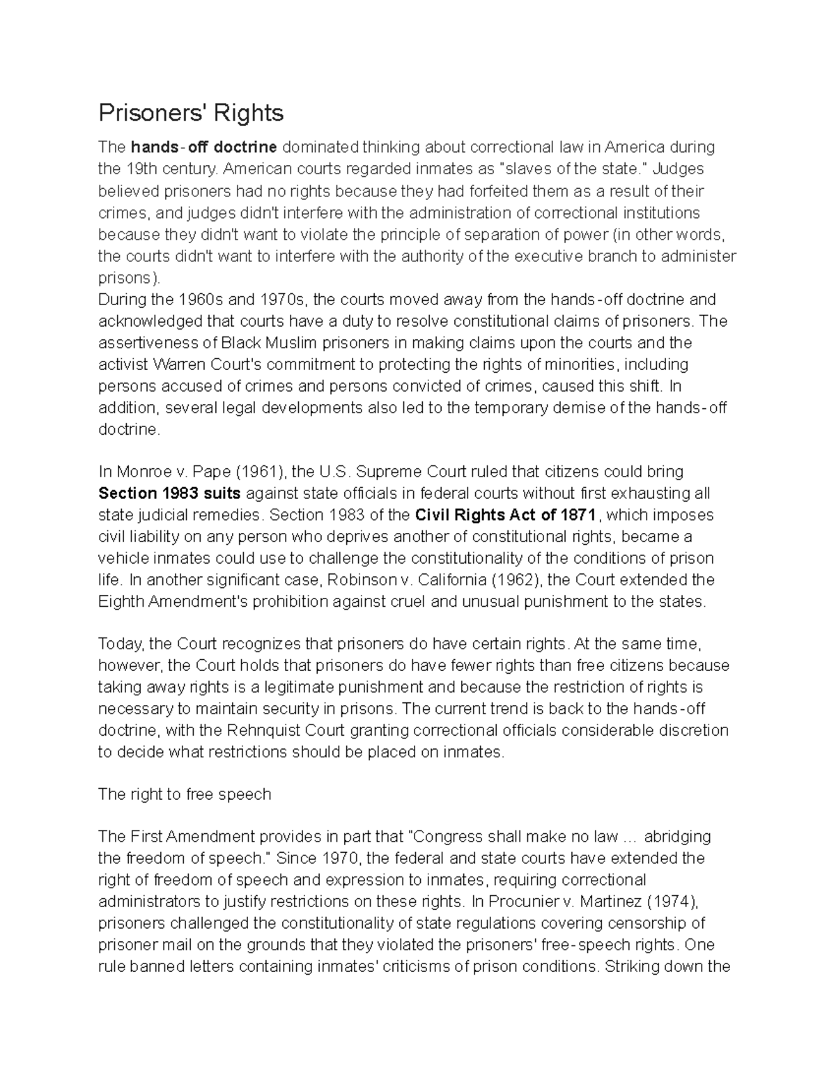 Prisoners' Rights - . American courts regarded inmates as “slaves of ...