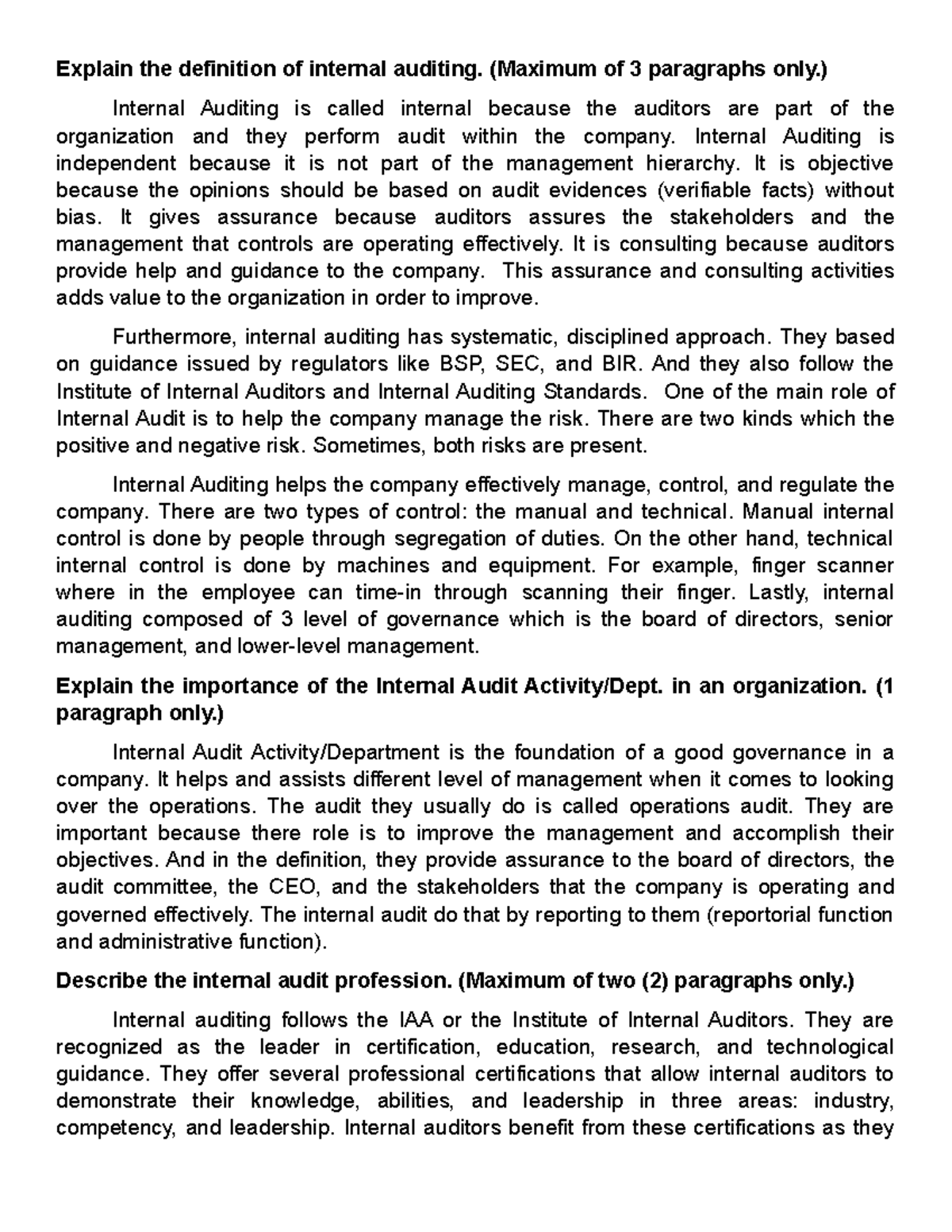 A1.1 - RGIA - A1.1 - RGIA - Explain the definition of internal auditing ...
