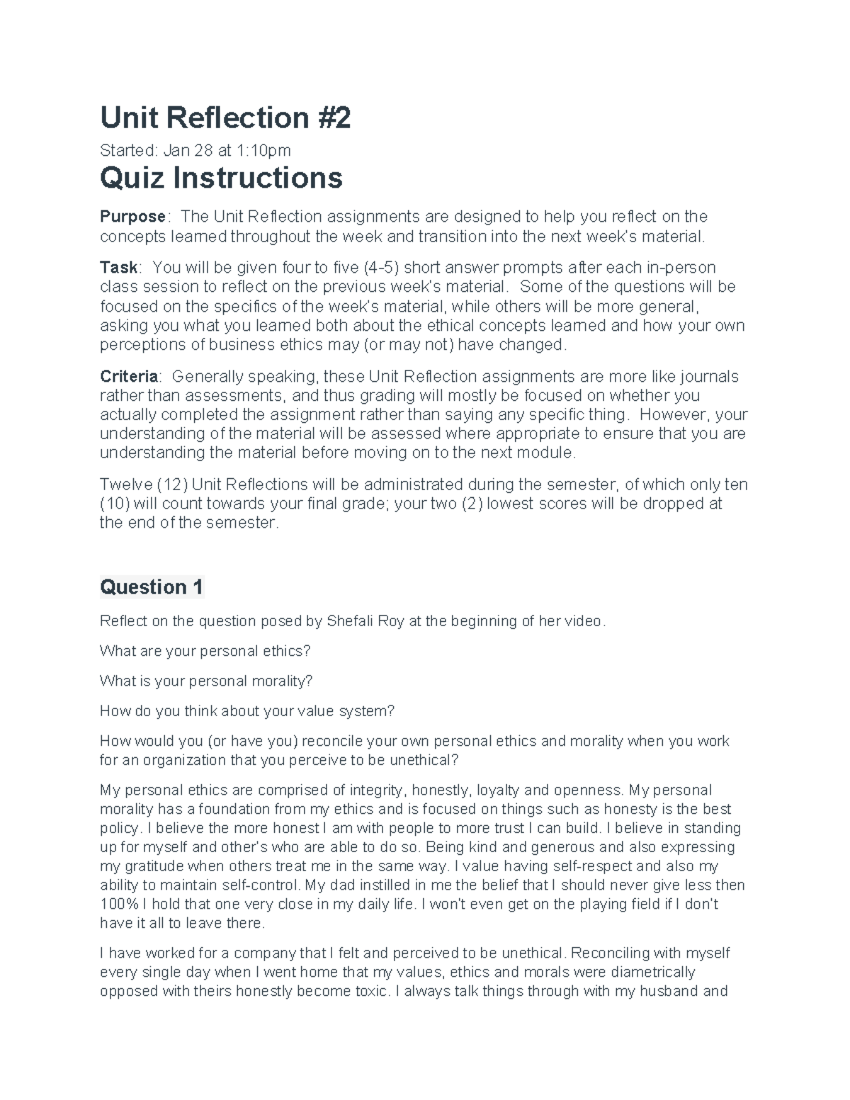 Unit Reflection #2 - Task: You will be given four to five (4-5) short ...